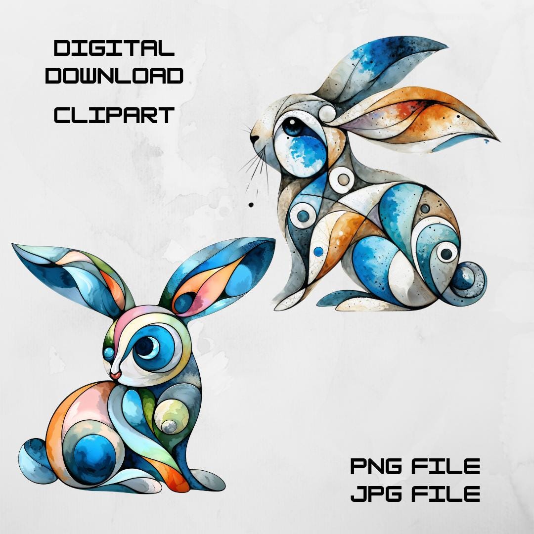 Bunny Pablo Picasso Style Clipart, 2 Variants | 300 DPI | Clipart, PNG ...