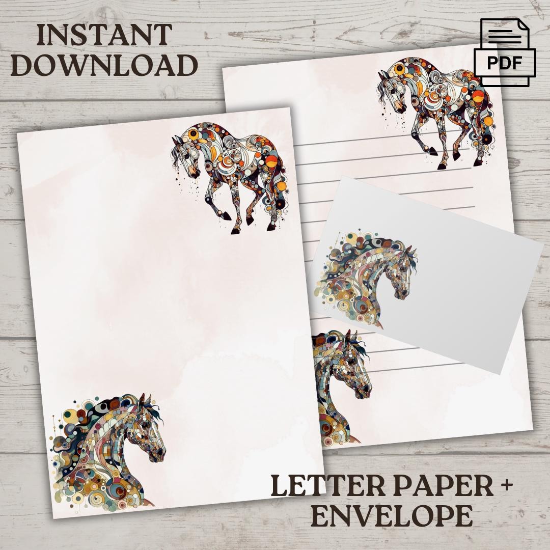 Writing Paper Abstract Horse in the Style of Gustav Klimt, Download in ...