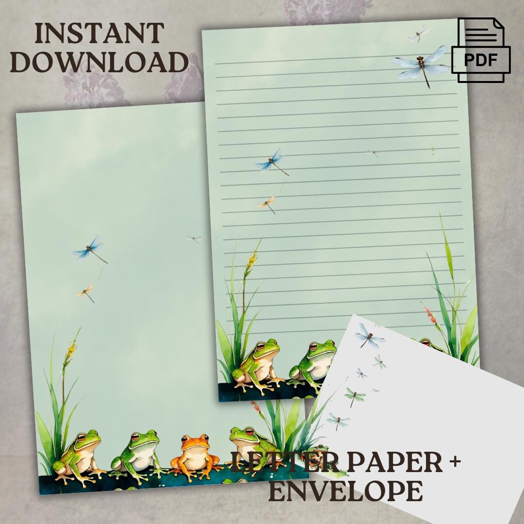 Printable Frog Letter Paper, Envelope | Cute Frog Stationery | Lined ...