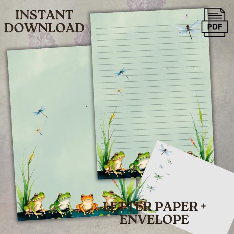Printable Frog Letter Paper, Envelope | Cute Frog Stationery | Lined ...