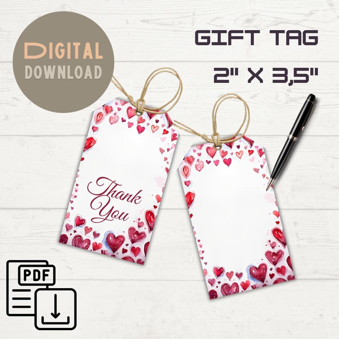 Printable Heart Gift Tag: DIY Thank You Tags (2x3.5) (PDF Files) - Etsy
