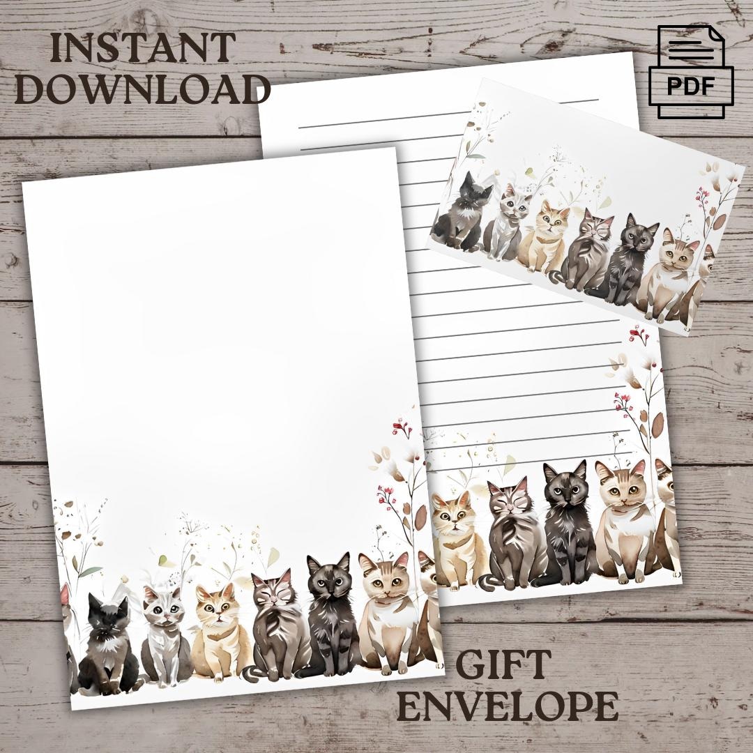 Elegant Cats Stationery Set, Letter Paper for Cat Lovers, Instant ...