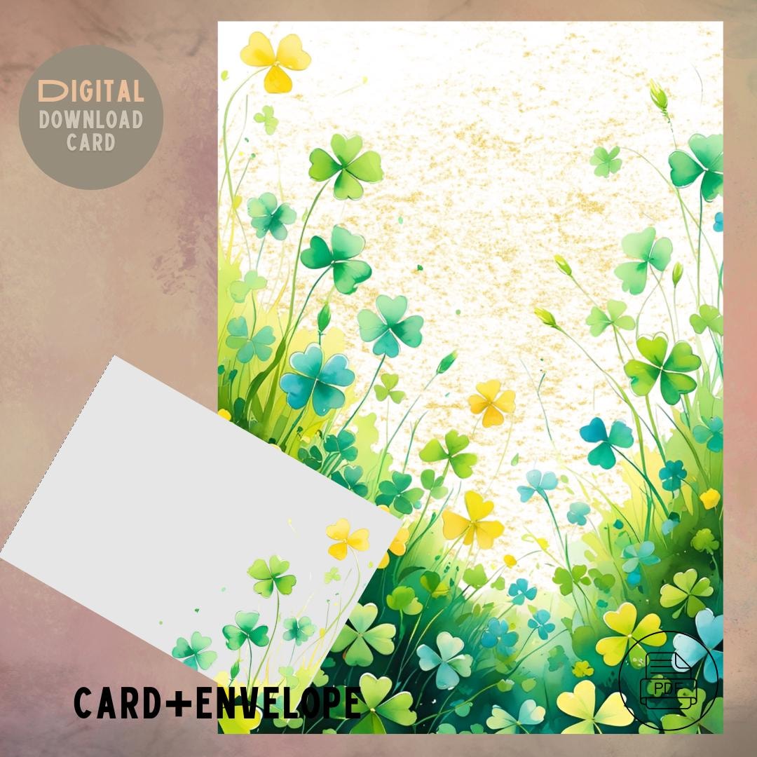 Printable Lucky Clover Greeting Card With Envelope – Digital Floral ...