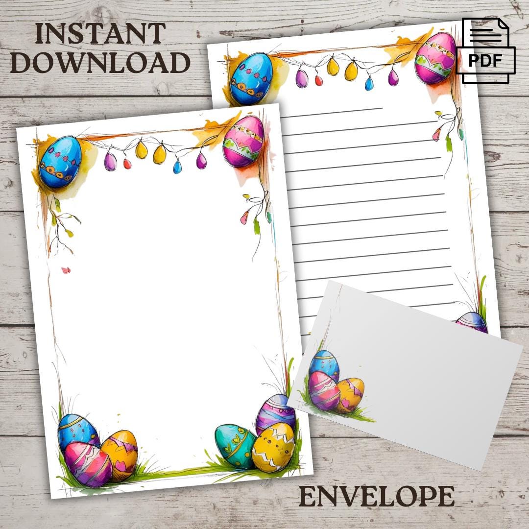 Easter Eggs and Spring Feelings Stationery Set, Digital Download ...