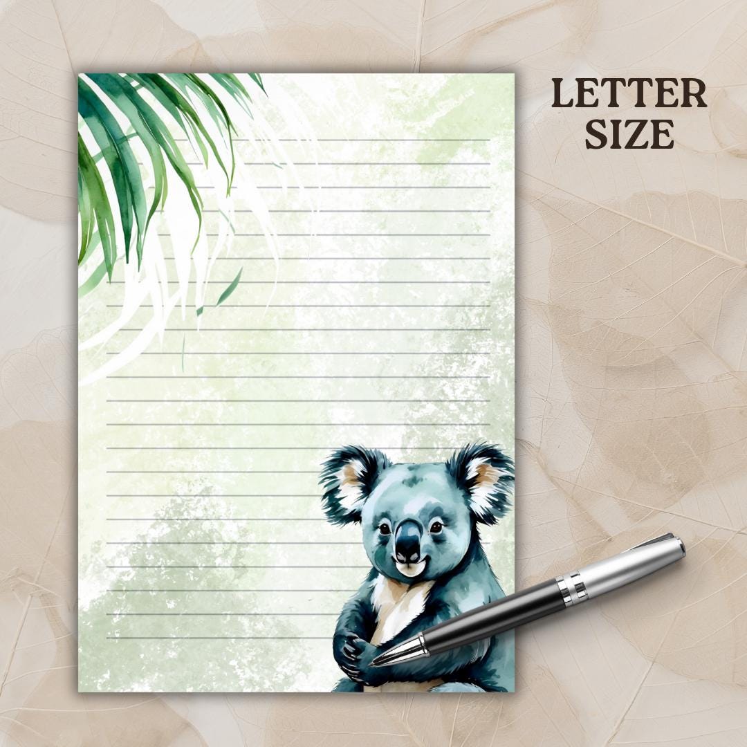Printable Koala Stationery: Lined & Unlined Letter Paper (digital ...