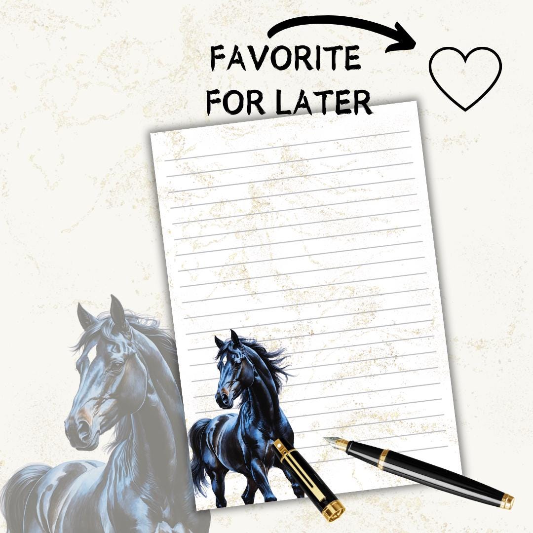 Elegant Black Horse Letter Paper – Printable Stationery, Equestrian ...