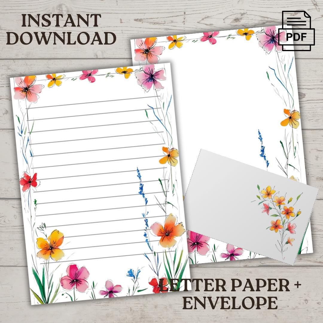Printable Delicate Flower Letter Writing Set - Instant Download PDF ...