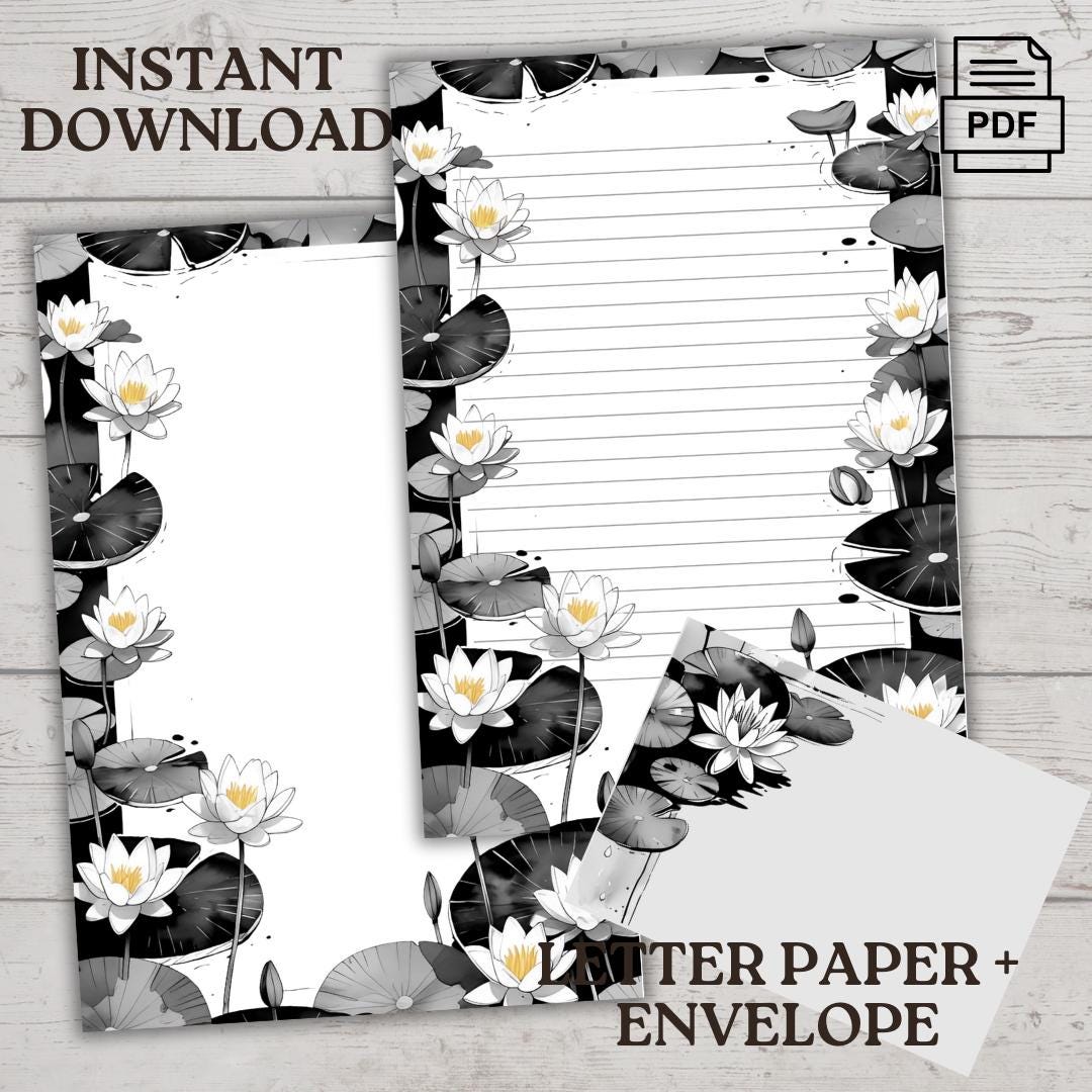 Lake Water Lilies Stationery Set: Lined & Unlined Paper, Envelope (PDF ...