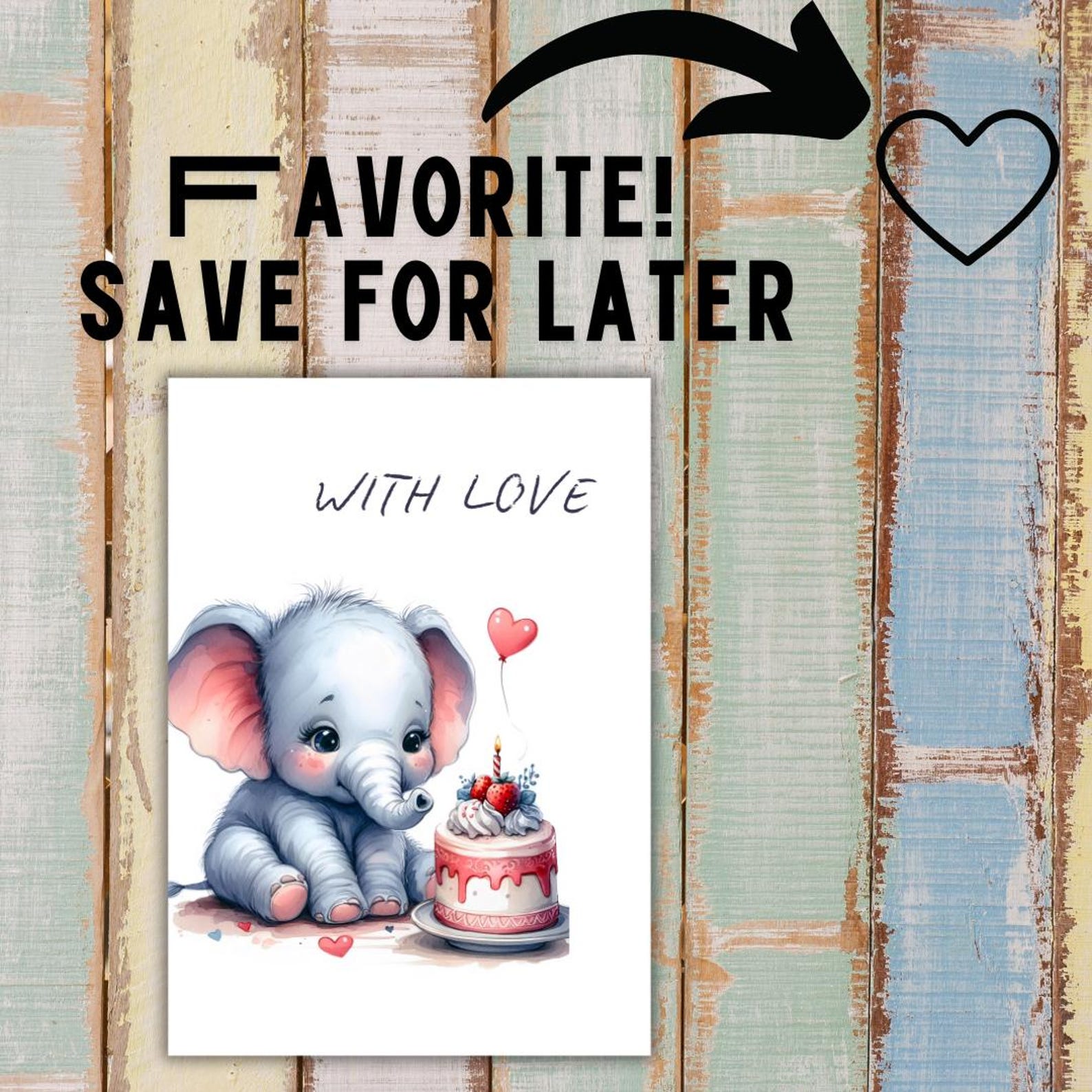 Charming Baby Elephant Birthday Card - Sweet Cake Design | Printable ...