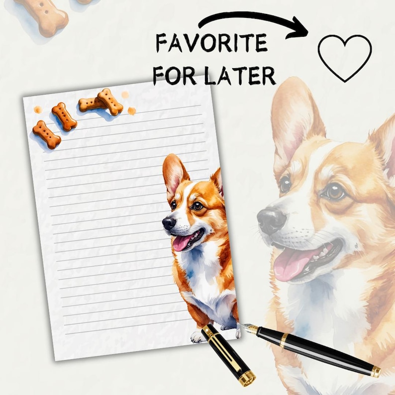 Corgi Lover Letter Paper - Cute Dog Writing Set, Printable Stationery ...