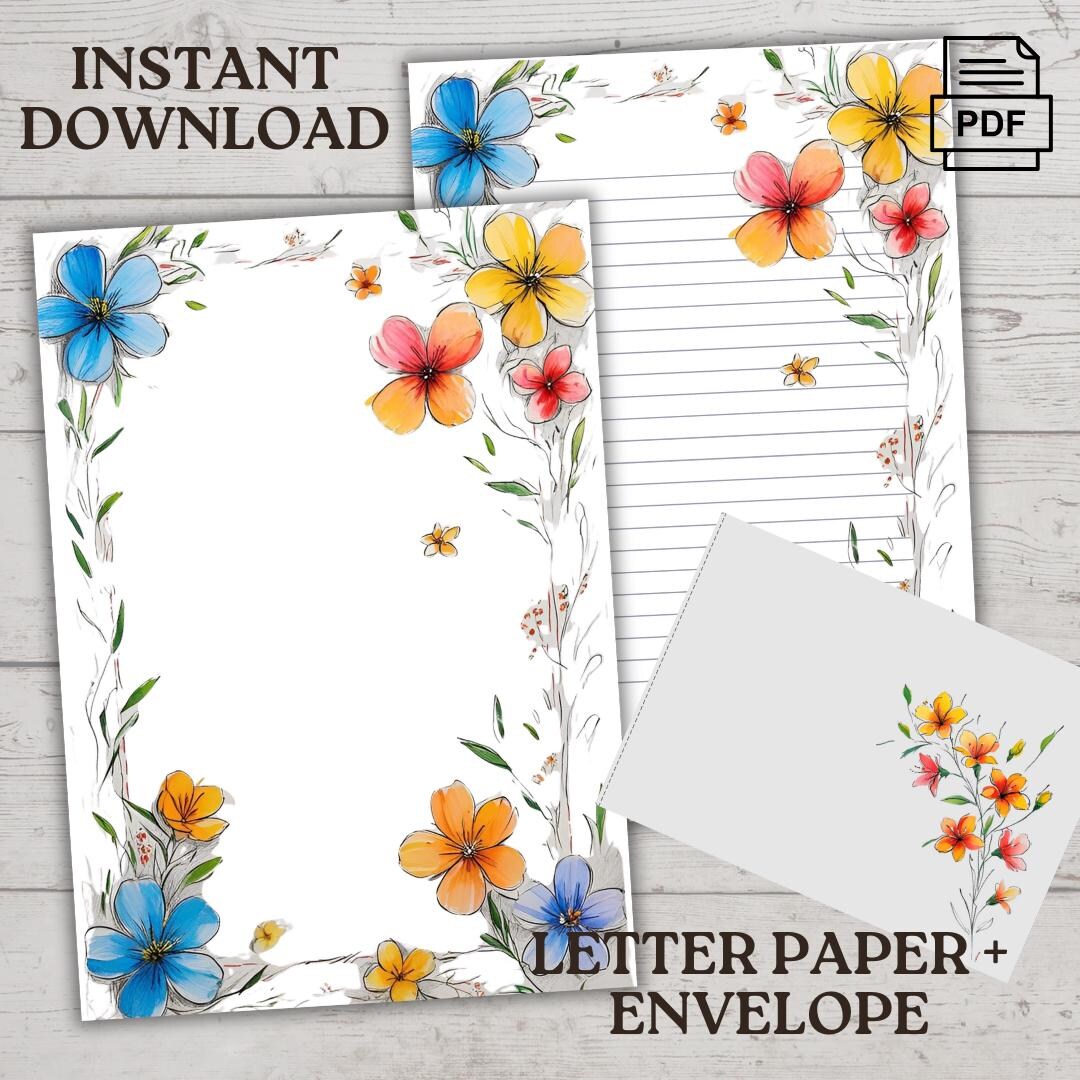 Printable Delicate Flower Letter Writing Set - Instant Download PDF ...