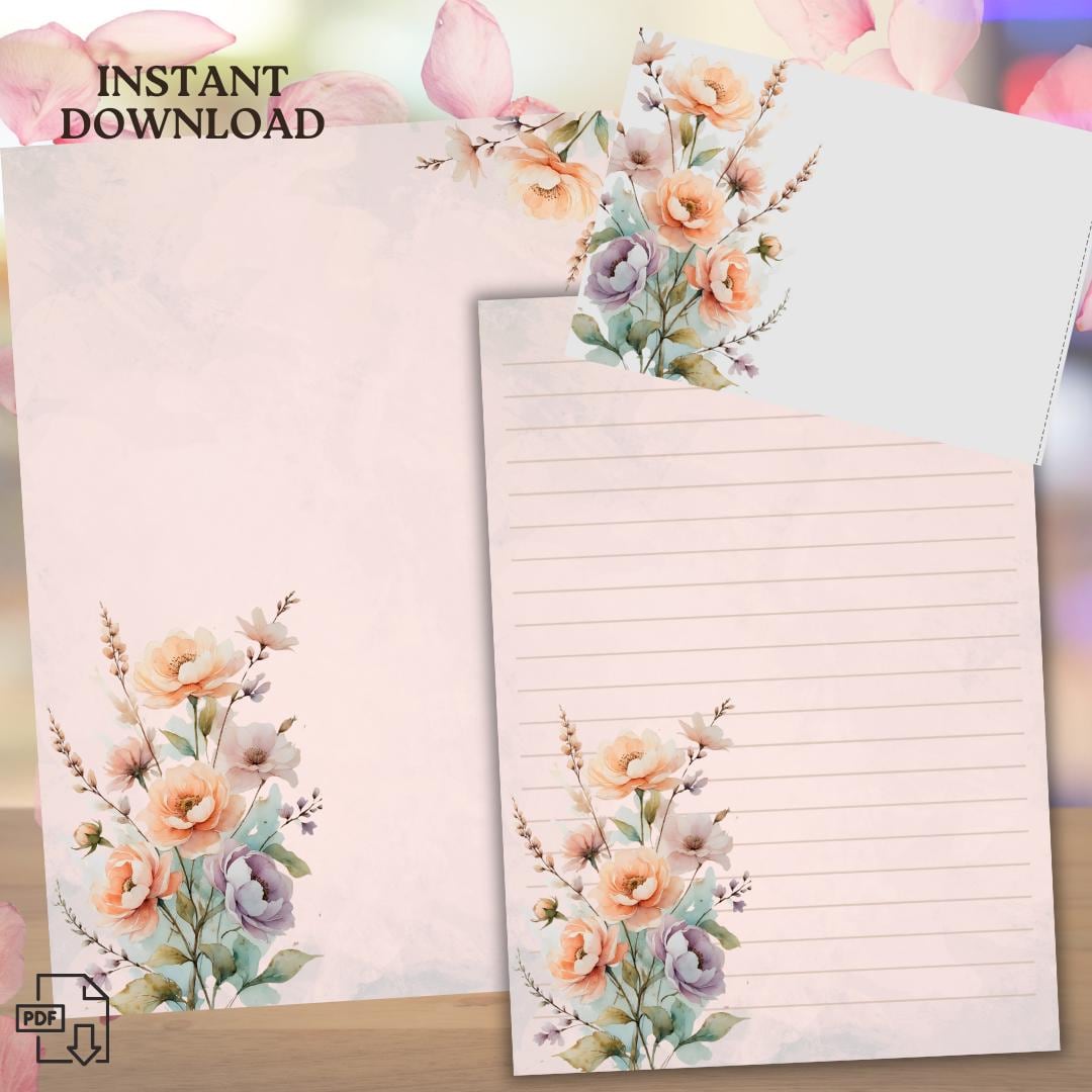 Floral Letter Paper Set – Printable Stationery With Lined and Unlined ...