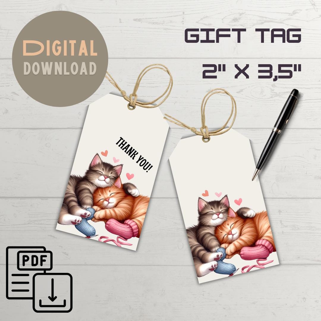 Thank You! Cute Cats Gift Tag, Instant Download, Thank You Tags, Two ...
