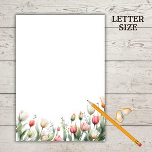 Spring Tulips Printable Floral Letter Writing Paper Set, Instant ...