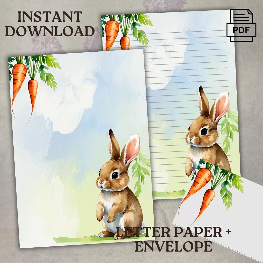 Printable Bunny Letter Paper + Envelope | Cute Rabbit Stationery ...
