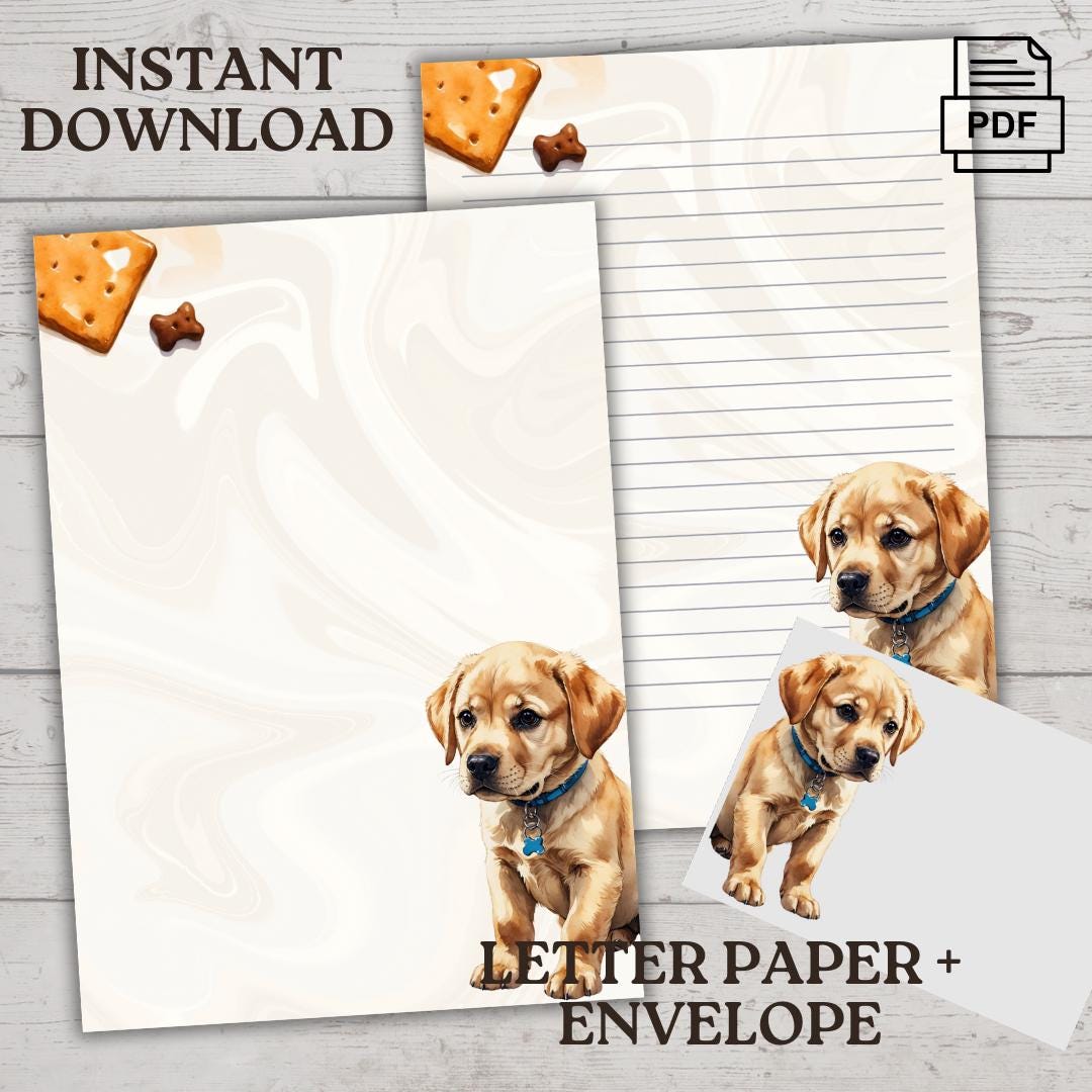 Adorable Beige Labrador Puppy Letter Paper - Printable Writing Set ...