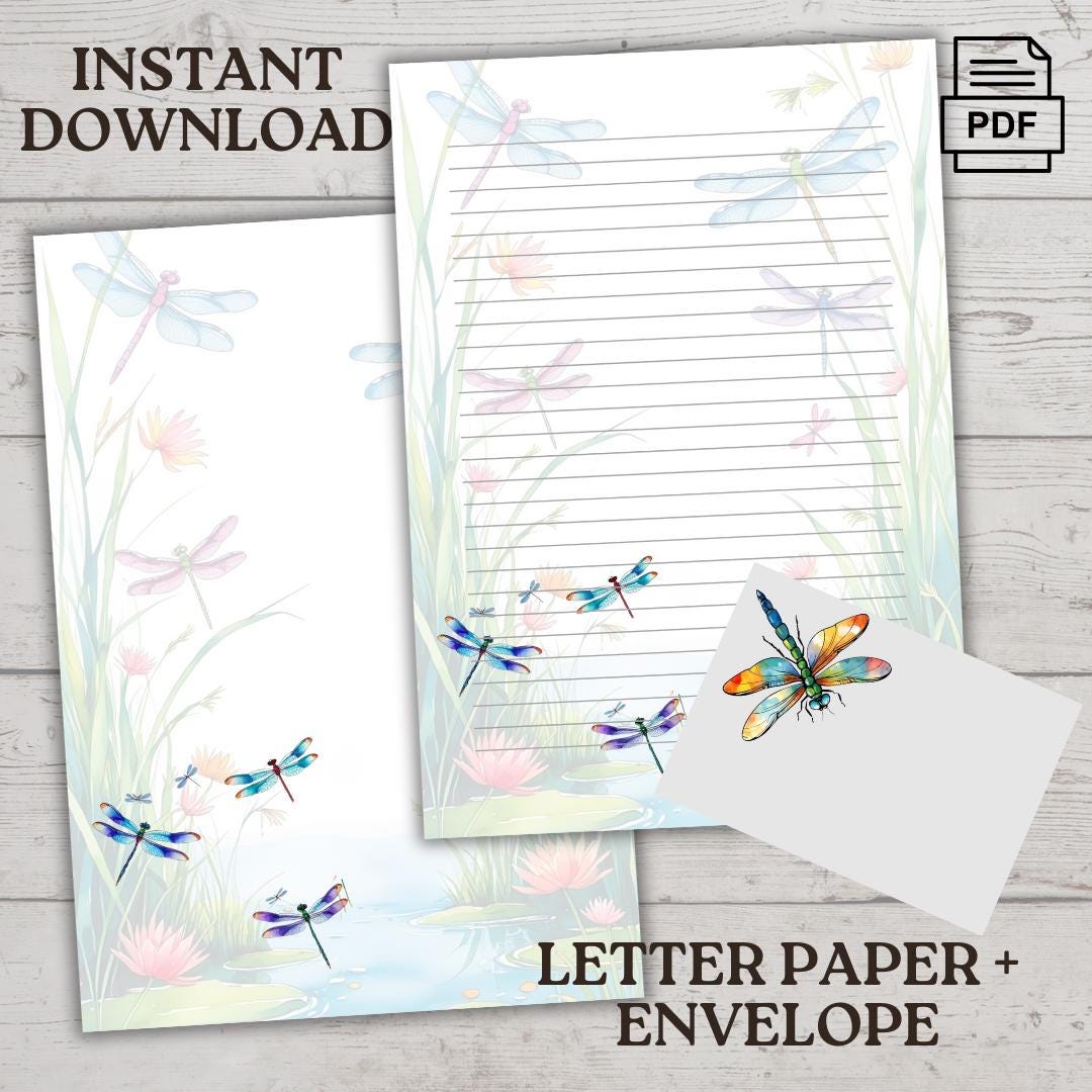 Dragonfly Lake Stationery Set: Letter Paper & Envelope (PDF Download ...