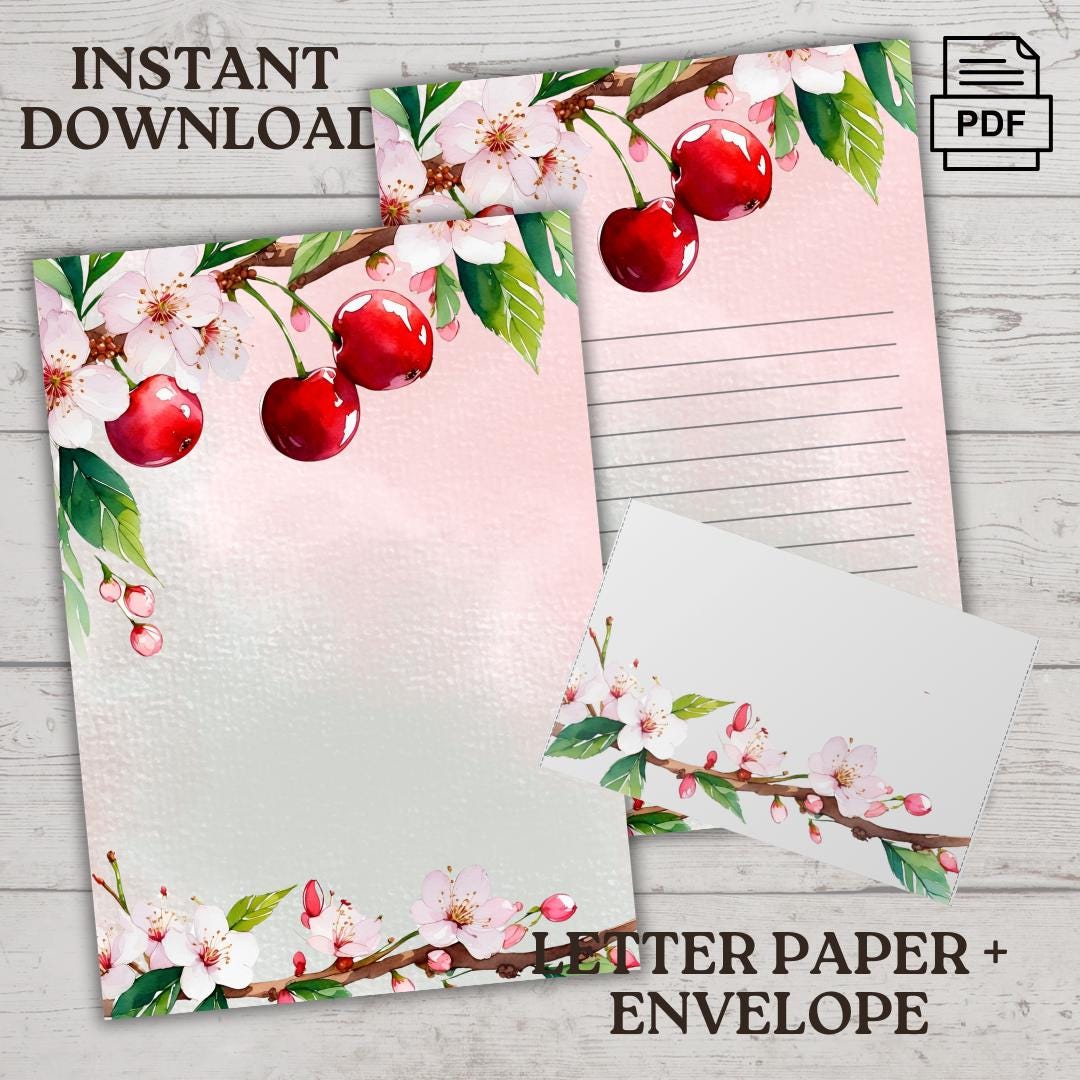 Cherry Blossom Writing Paper: Printable Stationery Set (PDF Download ...