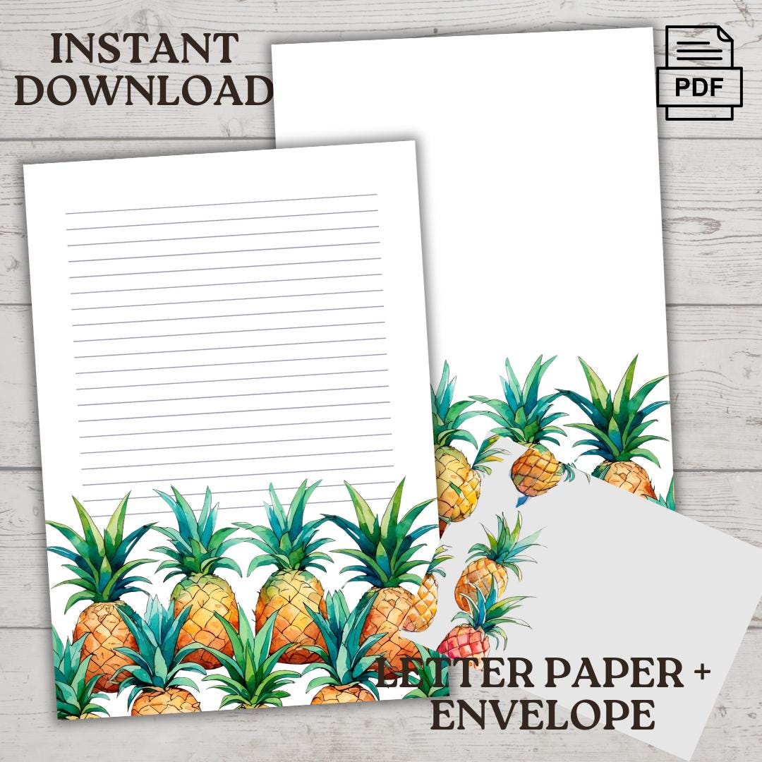 Tropical Pineapple Fruit Paper Printable Stationery, Digital PDF ...