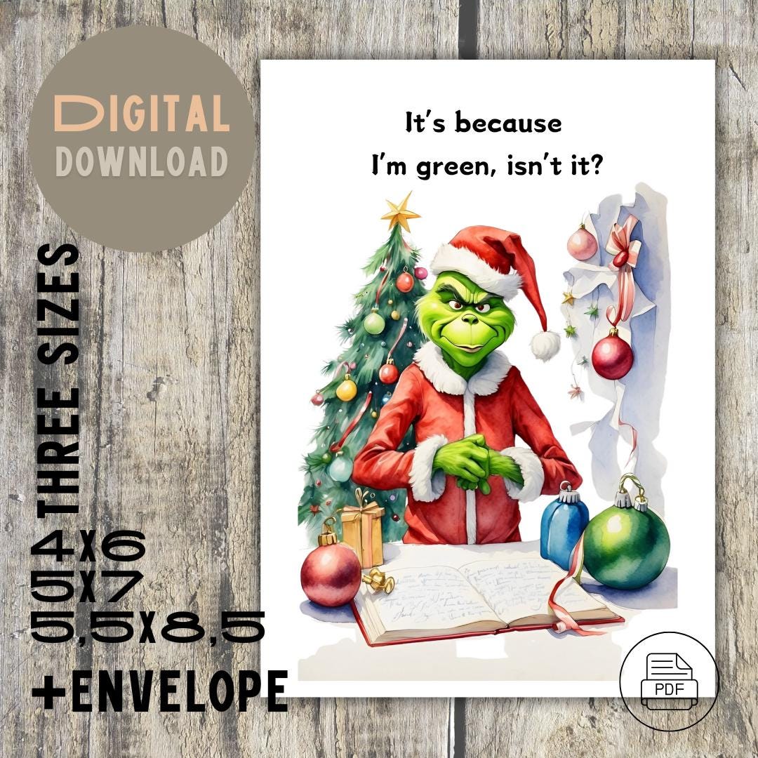 Christmas Funny Grinch Card | Digital Download | Printable Holiday ...