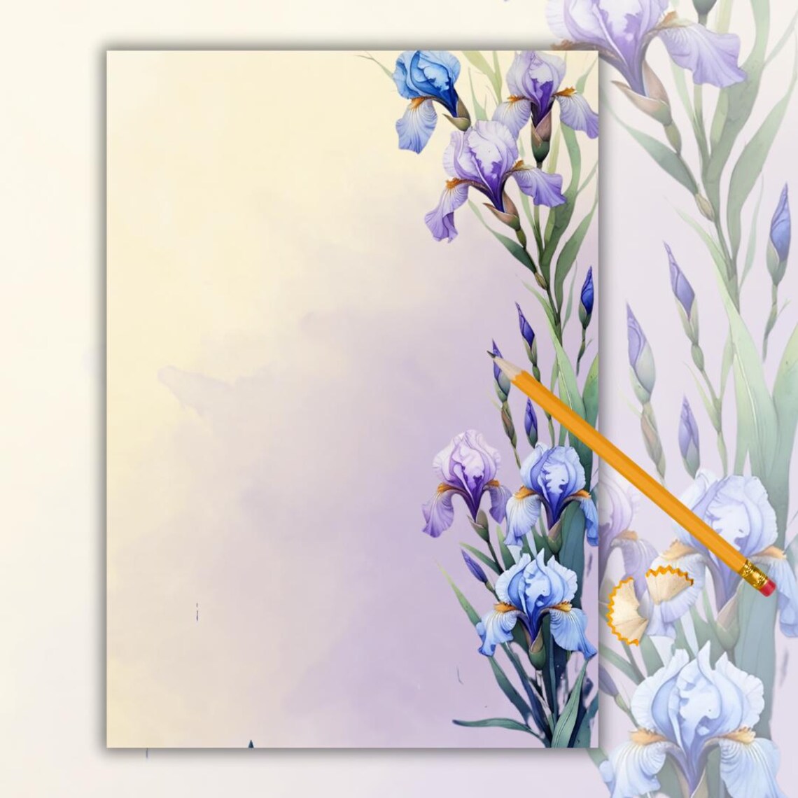 Blue Iris Stationery Set: Floral Letter Paper & Envelope (PDF Download ...