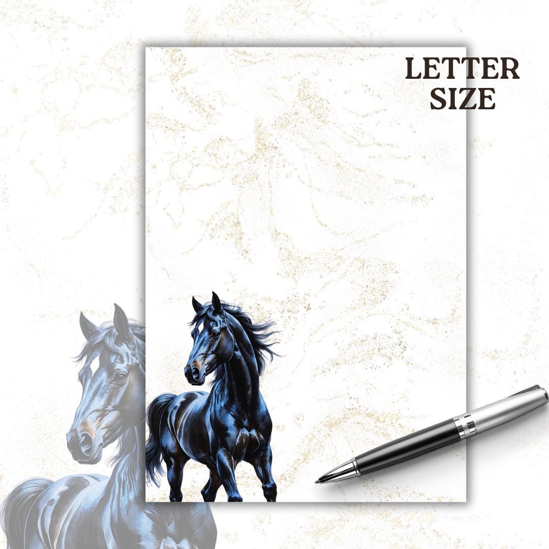 Elegant Black Horse Letter Paper – Printable Stationery, Equestrian ...