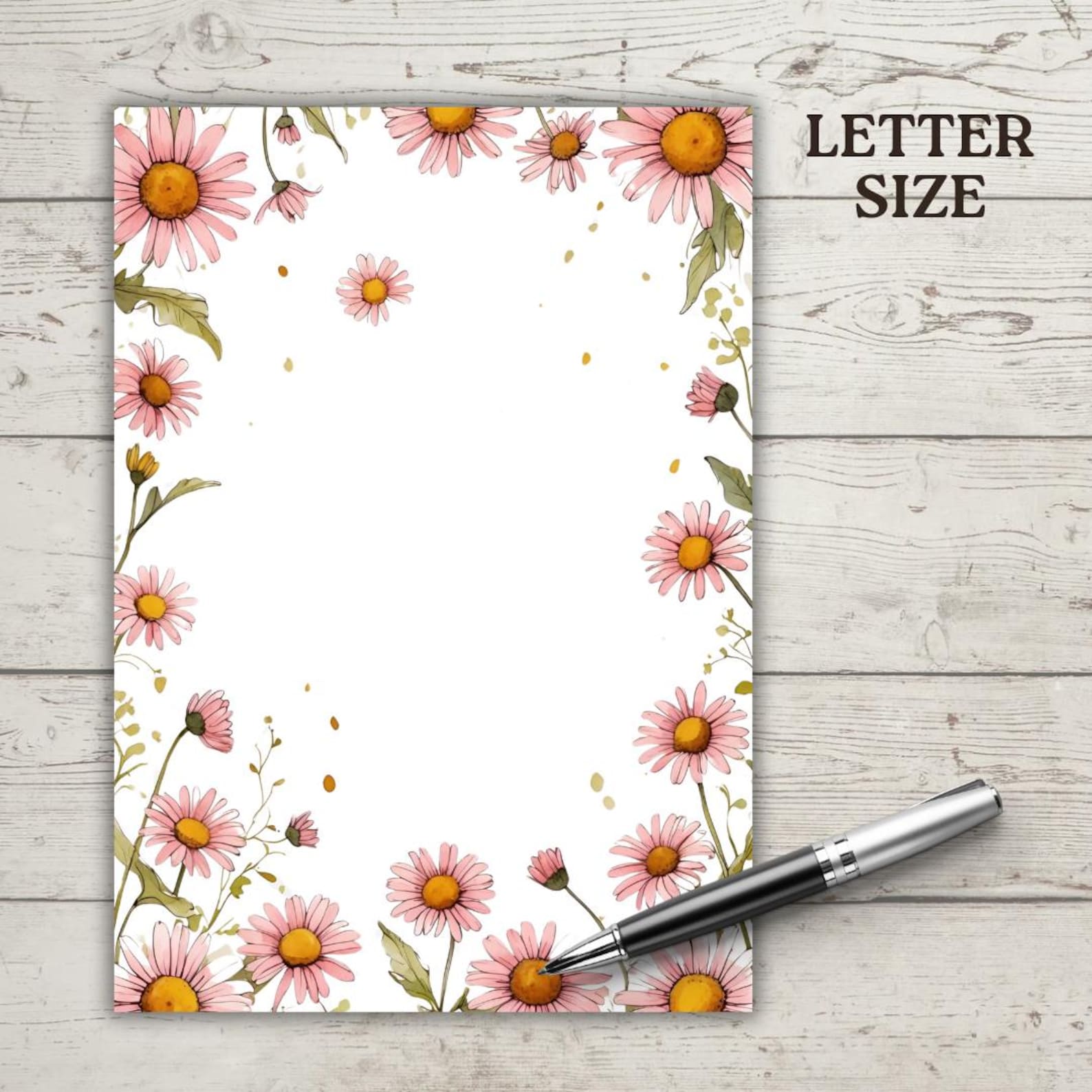 Pink Daisies Stationery: Floral Letter Paper & Envelope (digital ...
