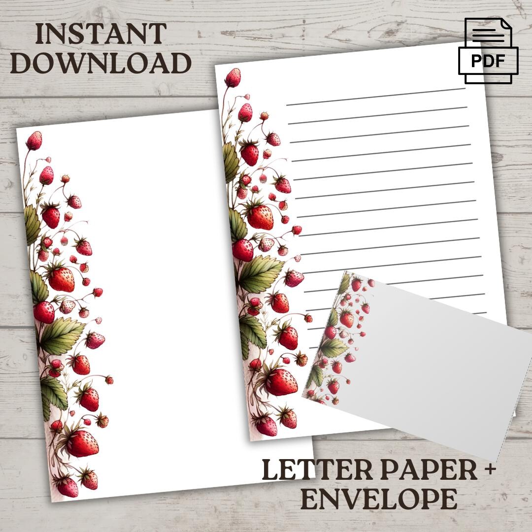 Printable Letter Wild Strawberries Writing Paper Set, Instant Download ...