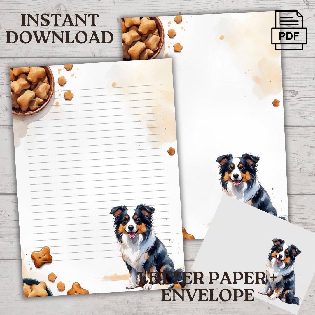 Tricolor Collie Letter Paper - Fluffy Dog Writing Set - Printable ...