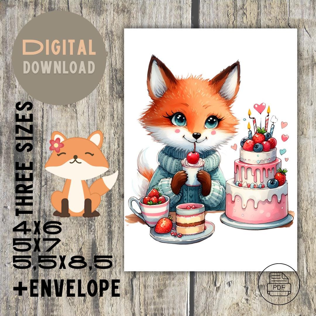 Adorable Fox Birthday Card |perfect for Holidays, Birthdays ...