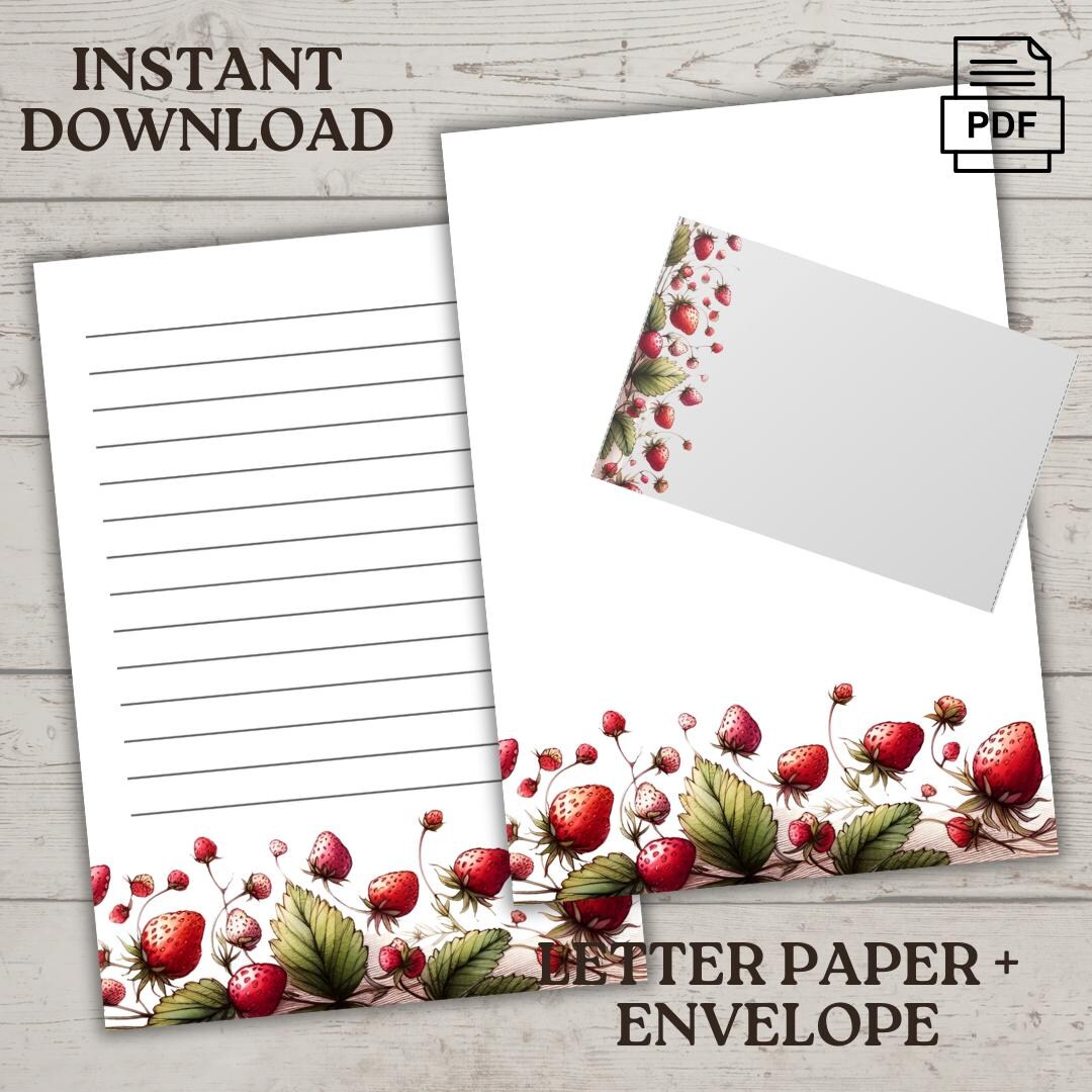Wild Strawberries Printable Letter Writing Paper Set, Instant Download ...