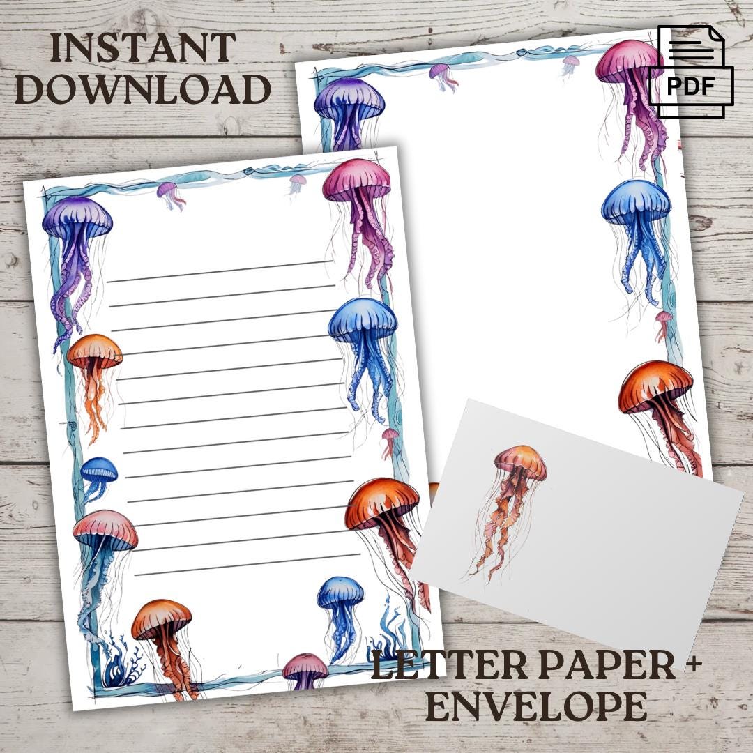 Sea Theme, Romantic Jellyfish Letter Paper Set With Lined, Unlined ...