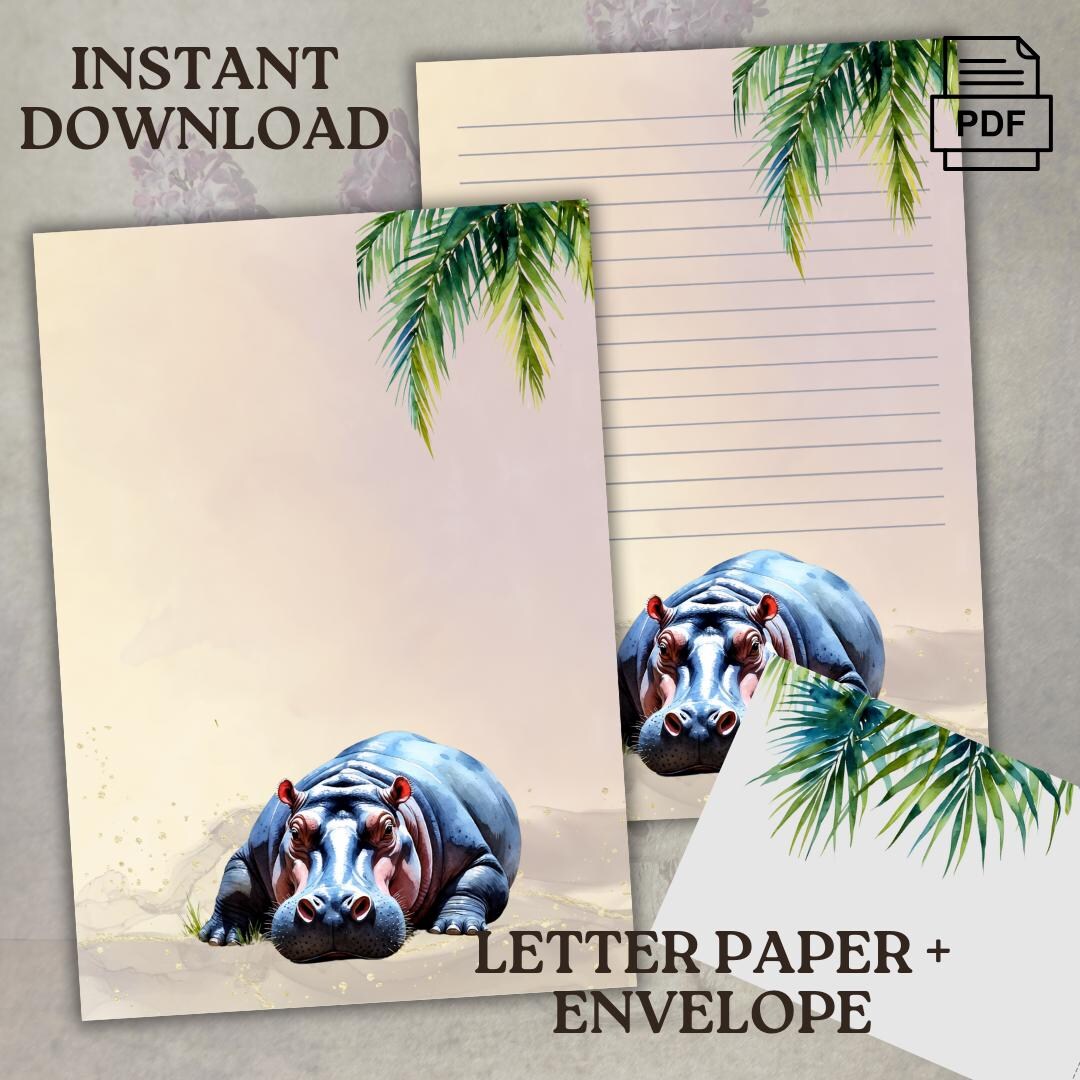 Printable Hippo Letter Paper & Envelope | Exotic Jungle Stationery ...