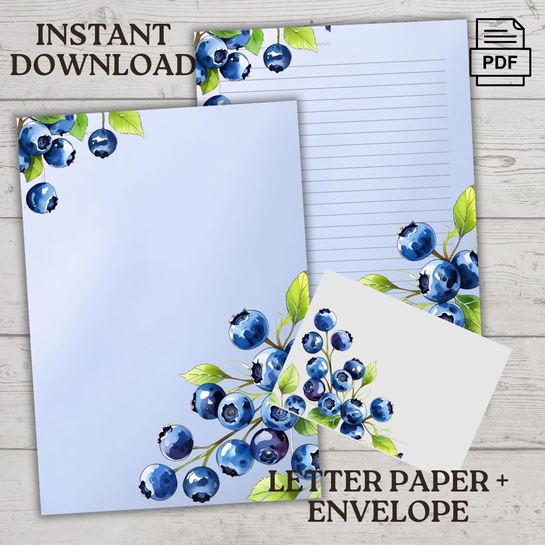 Blueberry Stationery Set: Printable Letter Writing Paper + Envelope ...