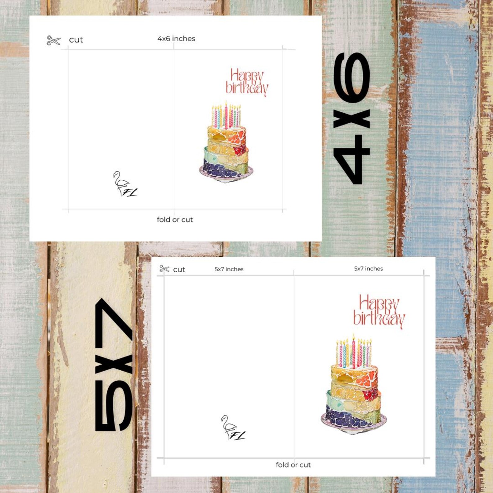 Colorful Cake Candles Printable Greeting Card, Available in 4x6, 5x7, 5 ...