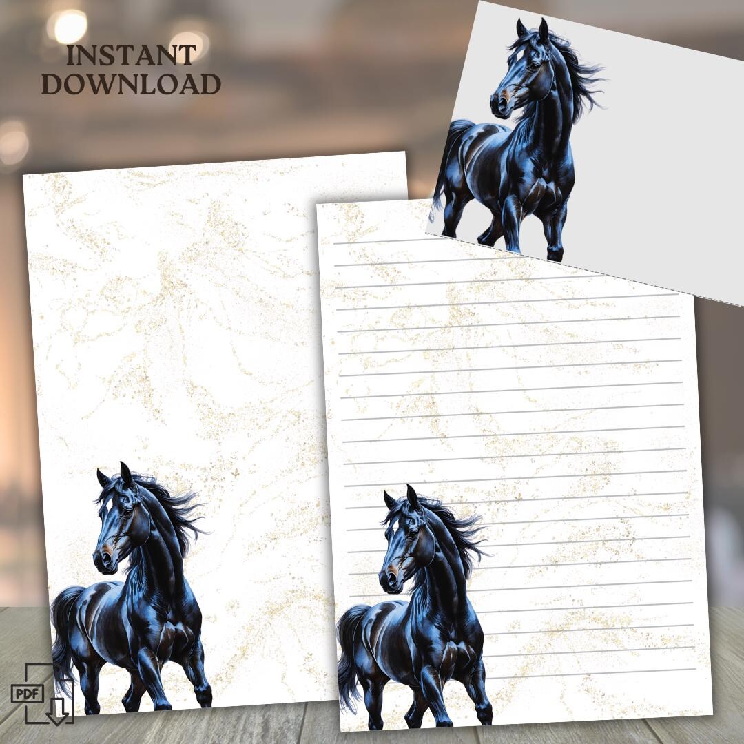 Elegant Black Horse Letter Paper – Printable Stationery, Equestrian ...