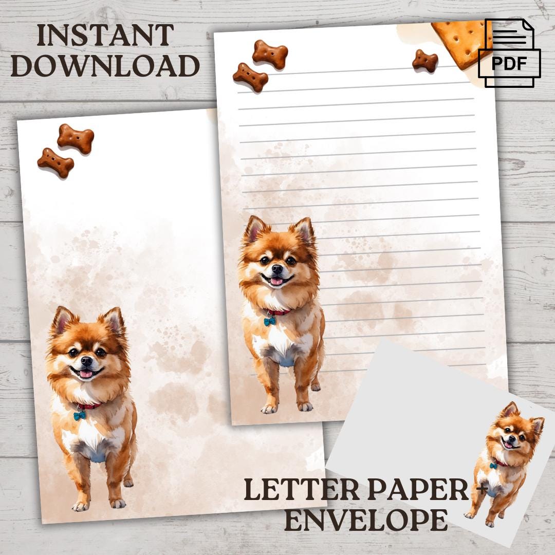 Fluffy Pomeranian Letter Paper - Printable Dog Stationery - Cute ...