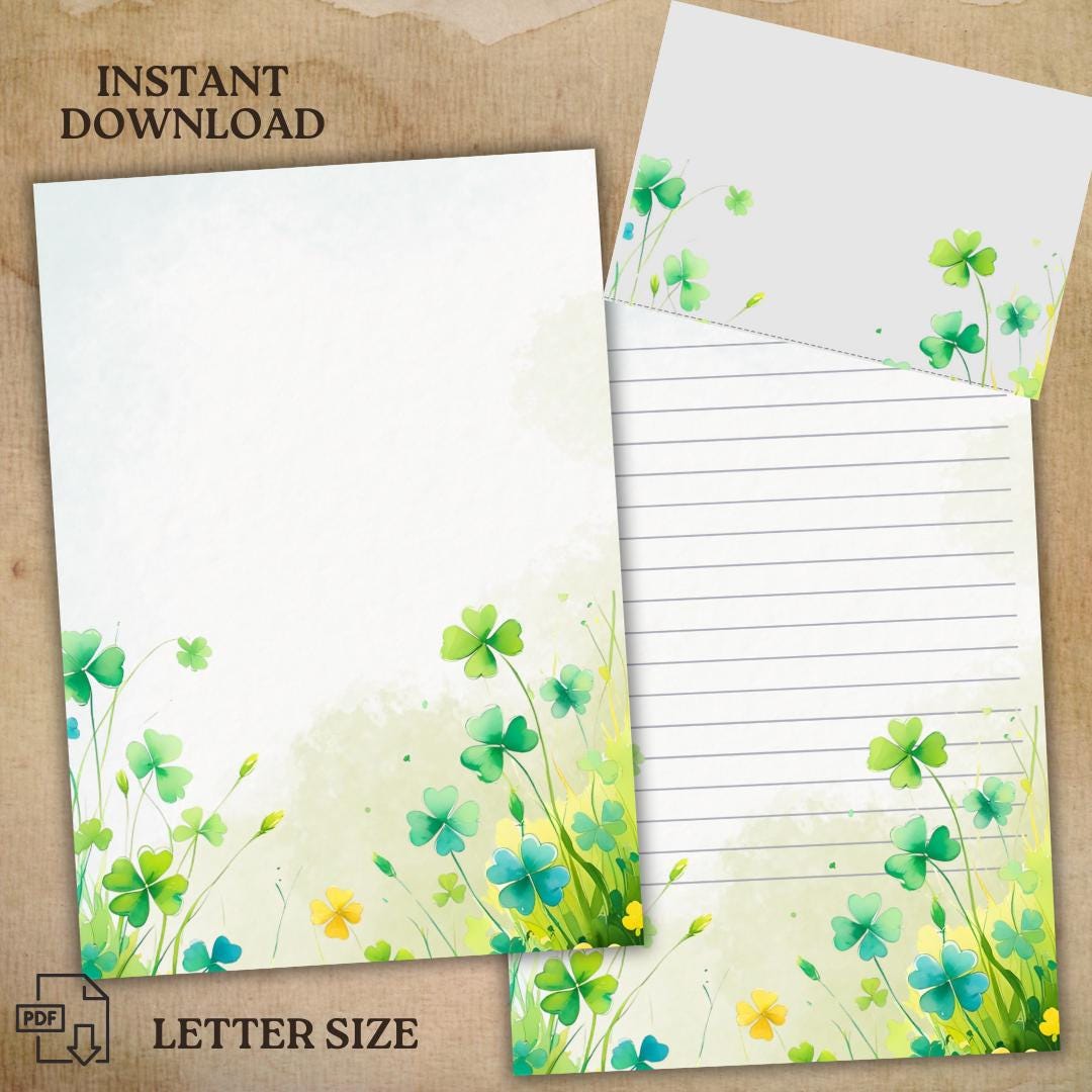Watercolor Clover Stationery Set: Lined/unlined Paper & Envelope (PDF ...
