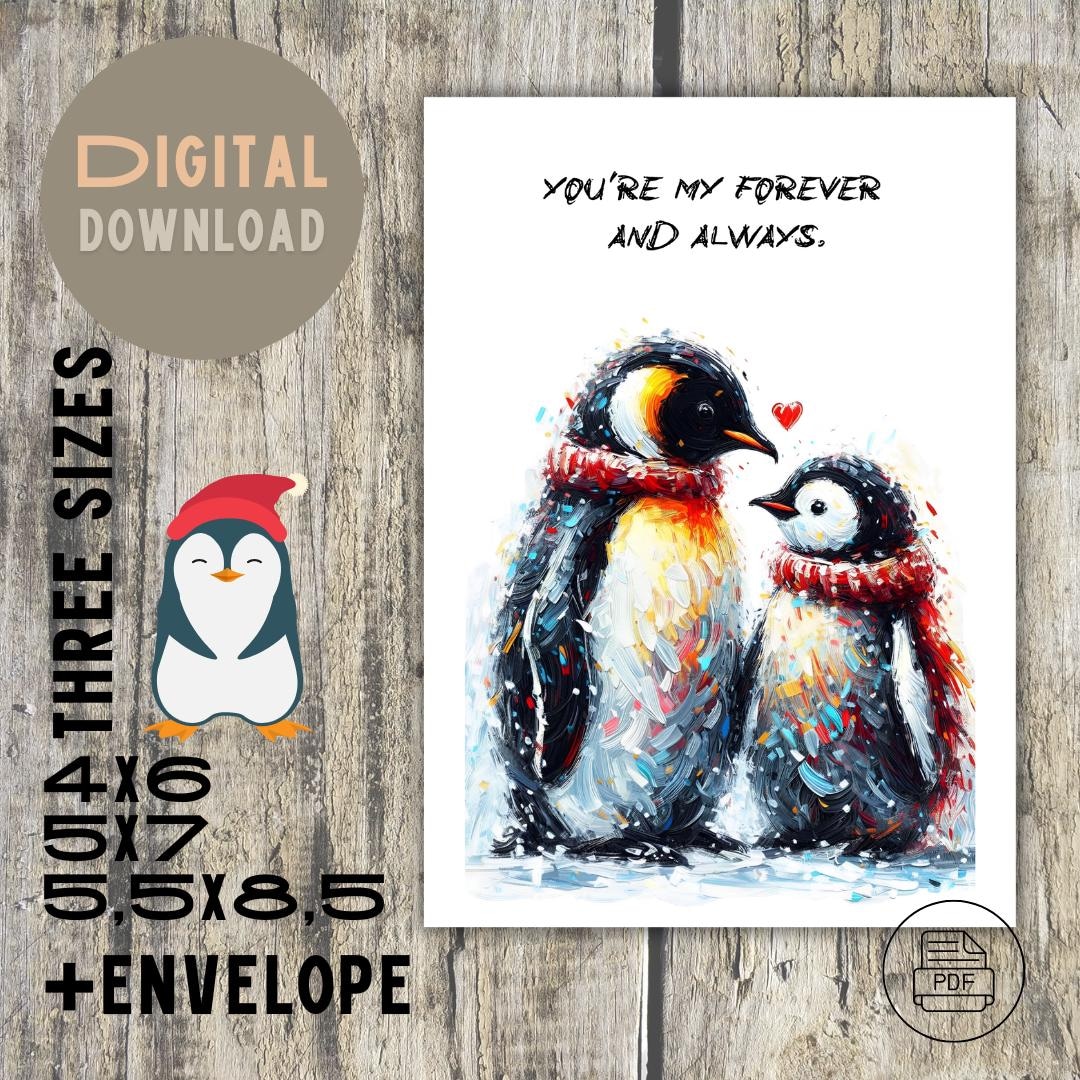 Cute Penguin in Love Card | Printable Valentine's Day Greeting | Sweet ...