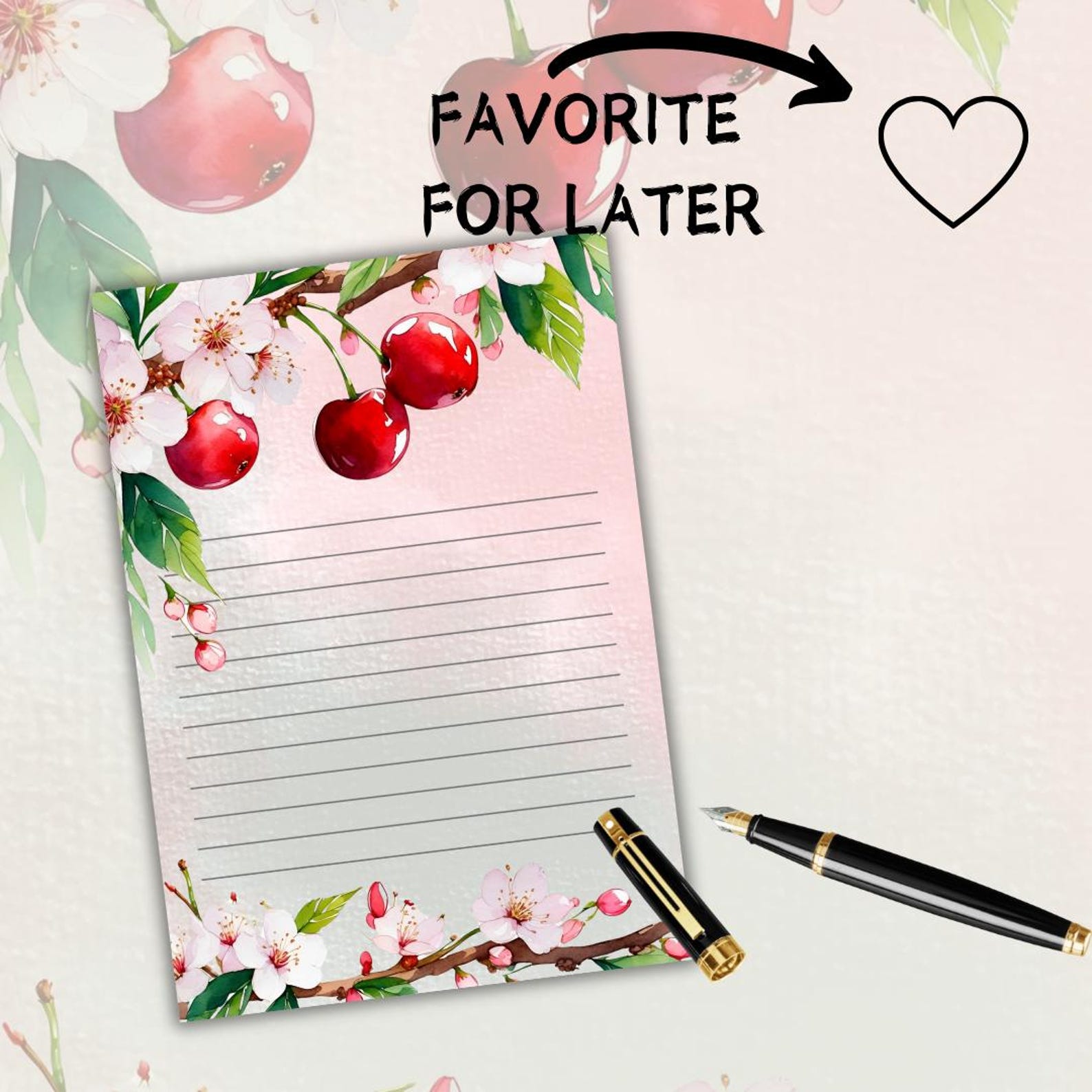 Cherry Blossom Writing Paper: Printable Stationery Set (PDF Download ...