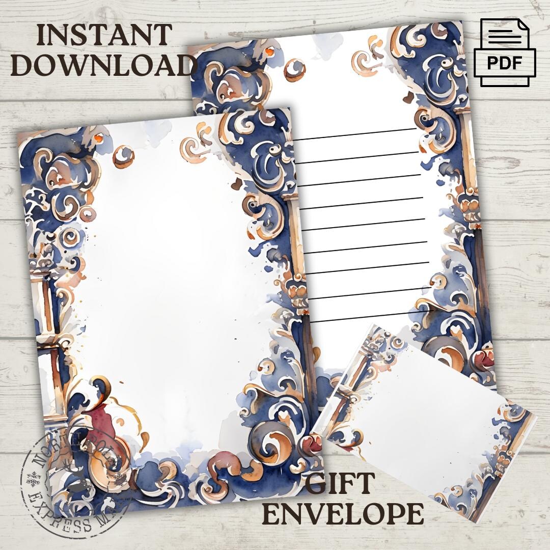 Baroque Style Stationery Set - Digital Download, Elegant PDF With Lined ...