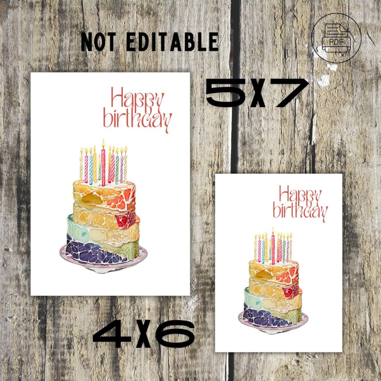 Colorful Cake Candles Printable Greeting Card, Available in 4x6, 5x7, 5 ...