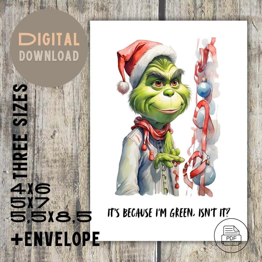 Grinch Funny Christmas Card | Digital Download | Printable Holiday ...