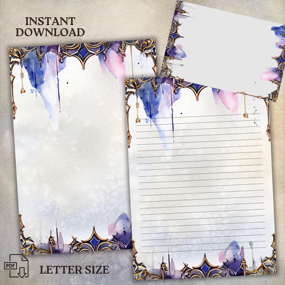 Gothic Stationery Set - Digital Download, Elegant PDF With Lined ...