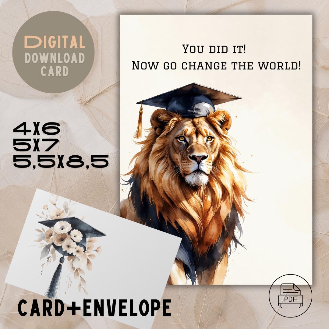 Lion Graduation Card: Motivational Quote (digital Download) - Etsy