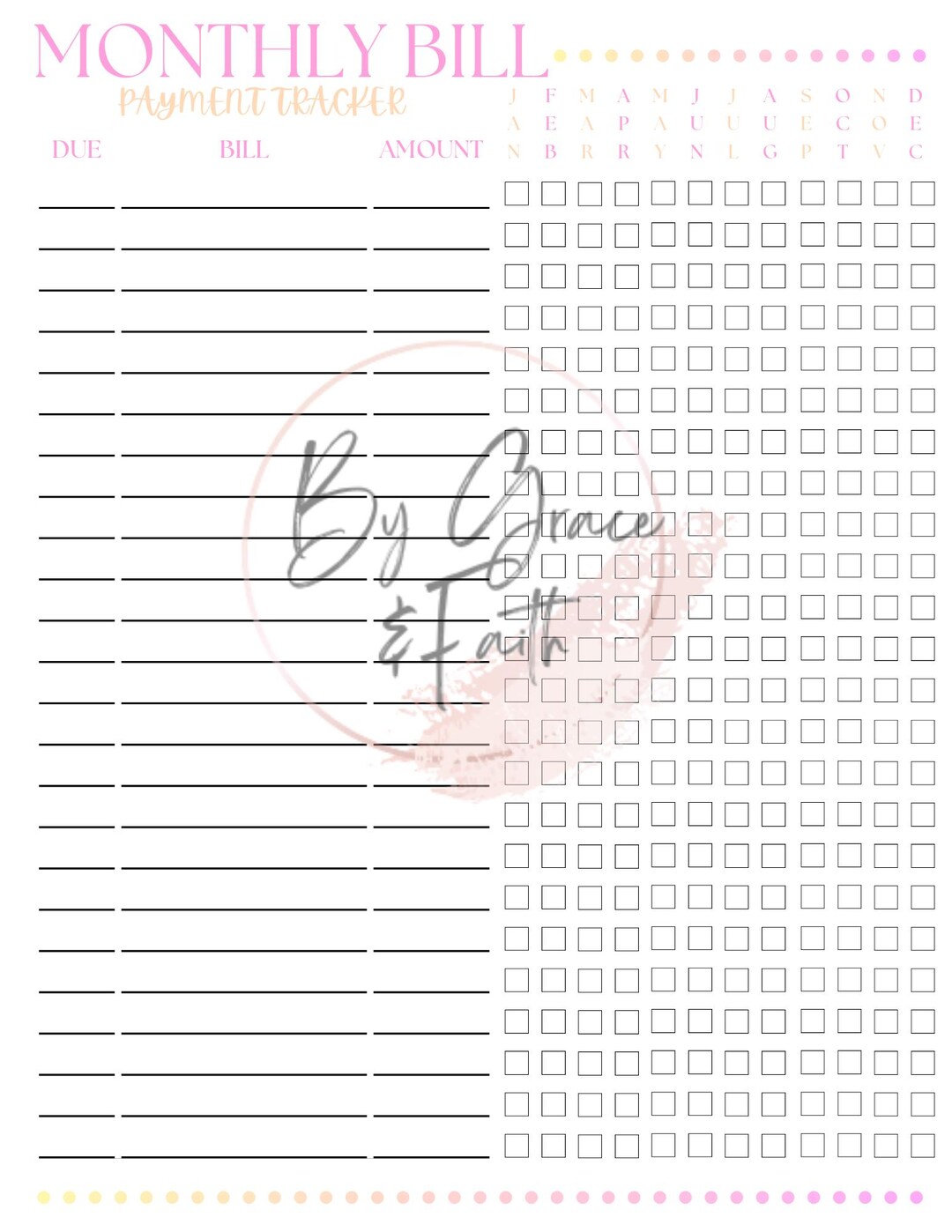 Printable Bill Tracker Planner , Bill Planner, Budget, Minimalist Bill ...