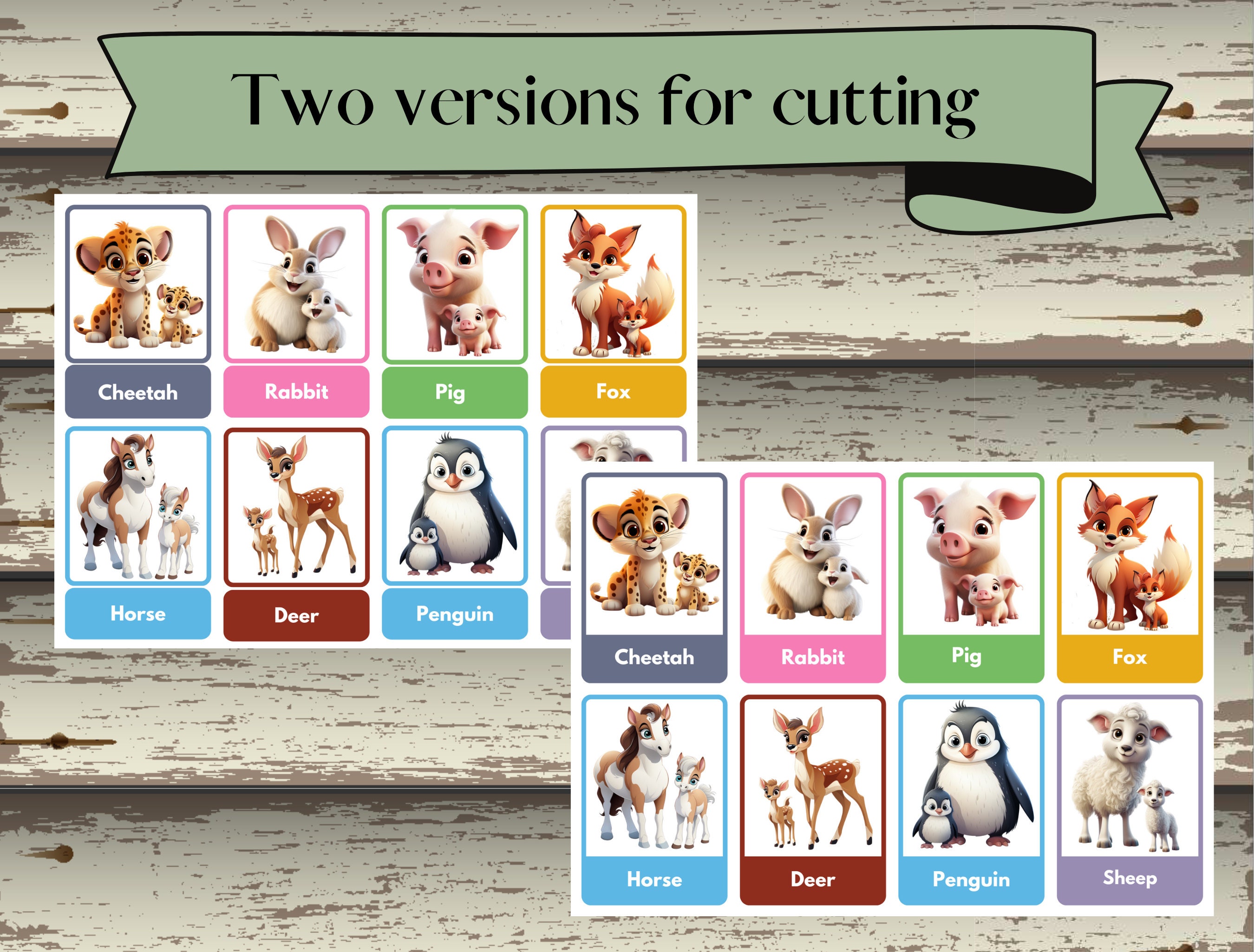 24 Cartoon Style Animal Printable Flashcard Flash Cards Nomenclature ...