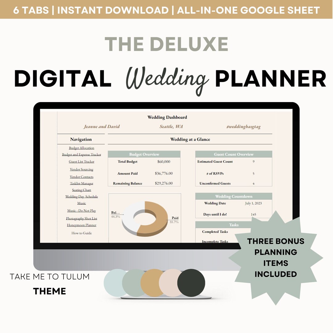 Wedding Guest List Tracker Wedding Budget Tracker Seating Chart for ...