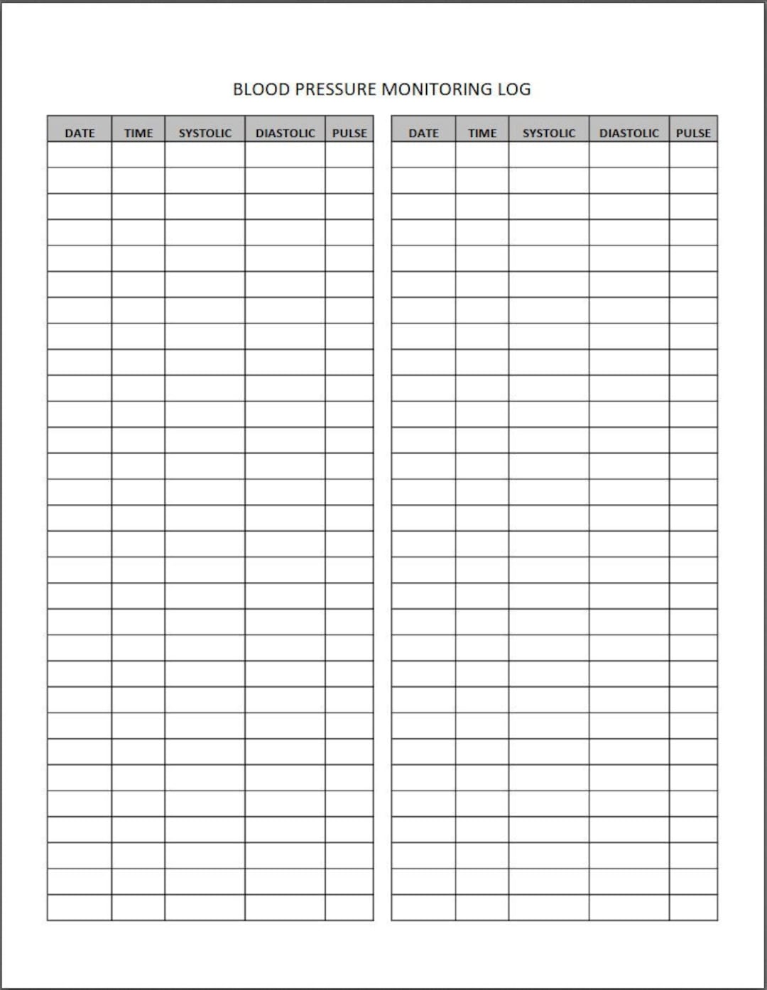 Blood Pressure Monitoring Log - Etsy