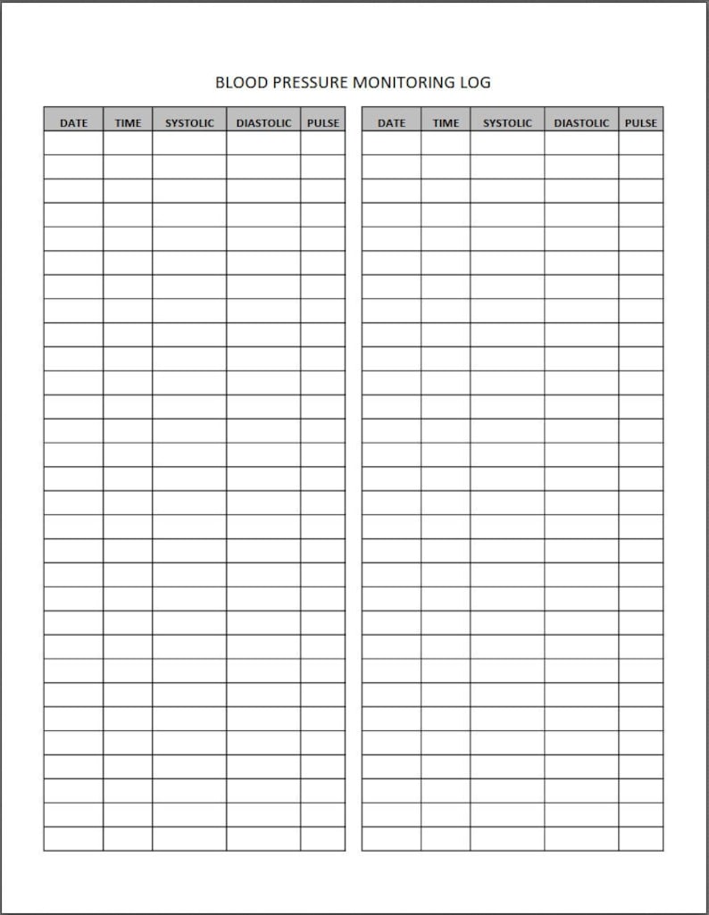 Blood Pressure Monitoring Log - Etsy